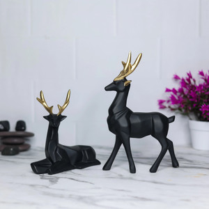 Corscent Beautiful Set of 2 Resin Black Deer Figurine Statue Home ...