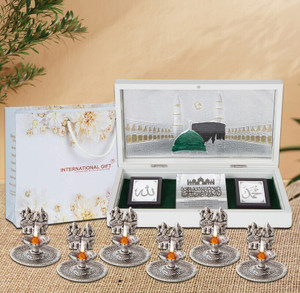 INTERNATIONAL GIFT Silver Plated Mecca Medina Prayer Box With 6 Diya ...