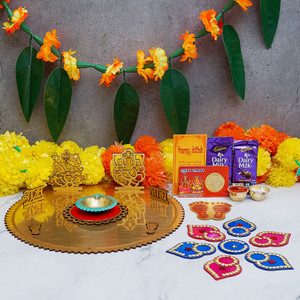 StatueStudio Acrylic Pooja Thali Toran Rangoli Charan Paduka Shubh Labh ...