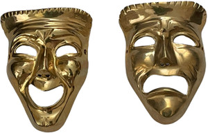 Brass Artifacts Sock & Buskin Masks Golden Brass Party Happy and Sad ...