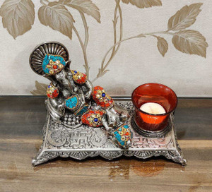 VERAC Aaram Ganesha and Mice with Semi Precious Stone Work and Candle ...