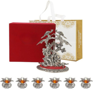INTERNATIONAL GIFT Silver Plated Radha Krishna Tree Idol With 6 Jyot ...