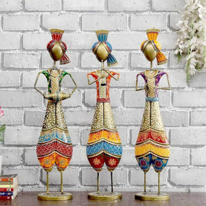 ANTIQUE RUSTIC Handcrafted Metal Human Showpiece Set of - 3, Metal ...