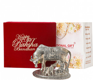 INTERNATIONAL GIFT Silver Kamdhenu Cow & Calf with Bal Gopal Krishna ...