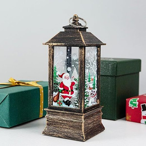 techtree GOLD FINISH PLASTIC CHRISTMAS LANTERN SANTA CLAUS AND SNOW ...