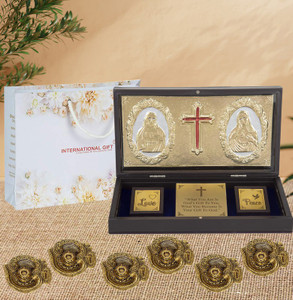 INTERNATIONAL GIFT Golden Jesus Idol Frame With 6 Pics Puja Diya with ...