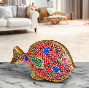 Sanskriti Decor Pure Brass Fish Golden with Meena Work for Good luck ...