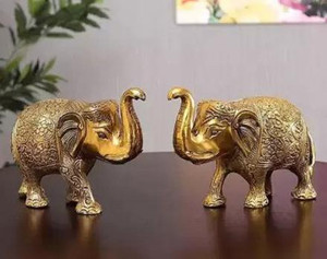 Chandra Art Collection Set of Two Piece Metal Sculptures Elephant Pair ...