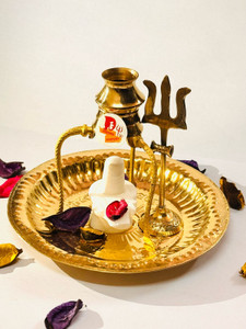 DARIDRA BHANJAN White Marble Stone Shivling with Brass Tripai Tripal ...
