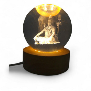 BRASS BLESSING Lord SHIVA Crystal Glass Ball Light 3D Nightlight Wooden ...