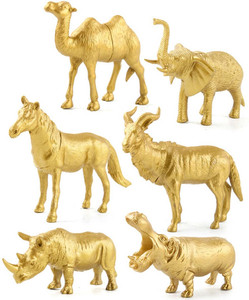 HASTHIP 6 PCS Golden Wild Animal Model Desk Decor Room Decor t, Plastic ...
