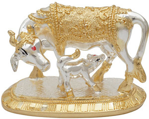 Ajmera Sales Pure Silver & 24K Pure Gold Coated Kamdhenu Cow with Calf ...