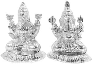 CEYLONMINE Laxmi ganesh on lotus pure silver idol Decorative Showpiece ...