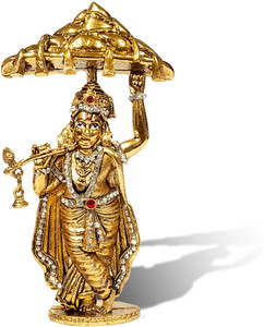 Utkarsh Metal Gold Lord Krishna Holding Govardhan Parvat Idol Nug ...