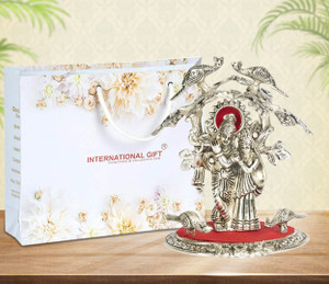 INTERNATIONAL GIFT Silver Plated Radha Krishna Idol Tree With Box & Bag ...