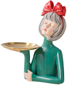 BNF Multi Purpose Girls Statue with Tray Figurine for Tabletop Cabinet ...