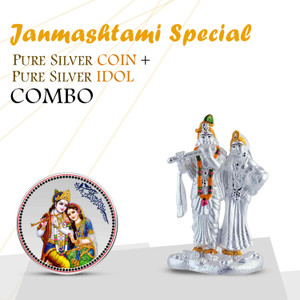 CaratCafe Pure Silver 990 Radha Krishna Idol & RK 10 gm Pure Silver 999 ...