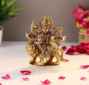 Sunpic Brass Maa Durga Idol on Lion with Trishul – Antique Finish ...