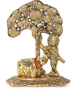 Karigar Creations Handicrafted Metal Krishna with Kamdhenu Under Tree ...