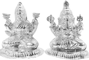 CEYLONMINE Real silver mahalaxmi ganesh idol Decorative Showpiece - 8 ...