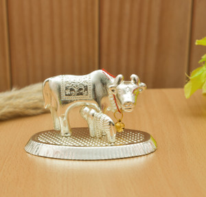 METBRIGHT Silver Plated Cow Idol for Pooja,Gifts, Kamdhenu Cow and Calf ...