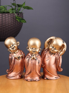VIVARS CRAFT Buddha Monk Showpieces Medium, Copper, Set of 3 Decorative ...