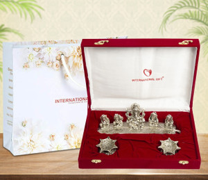 INTERNATIONAL GIFT Silver Plated Musical Ganesh Idol With 2 Jyot | Box ...