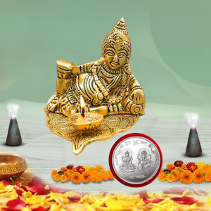 Kitlyn Kuber Idol With Diya on Pipal Leaf, Kubera for Maha Dosh Nivaran ...