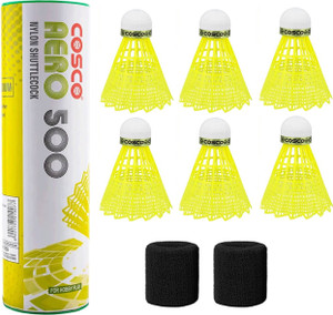 COSCO Aero 500 Shuttle Box (Pack of 6 Shuttlecock) Wrist Band Plastic ...