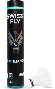SWISS FLY Pack of 10 Durable Feather Shuttlecocks for Badminton ...