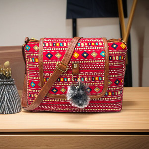 mas navi Red Sling Bag Imported Fabric Vegan Leather Fashion Bags Red ...