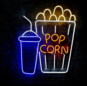 SG Print Popcorn Neon Sign for Cinema Wall Decor,Snacks Sign,Business ...