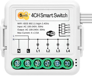 iSync Smart Switch 4CH for 4 Appliance/Light, Alexa Compatible, Mobile ...