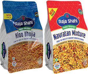 RAJA SHAHI Delicious & Crispy Navratan Mixture & Aloo Bhujia(360gms ...