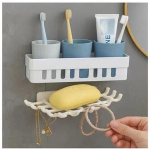 Lufasa Pack of 2 (Bathroom Shelf-1,Soap Holder-1)Plastic Shelf (Shelve ...