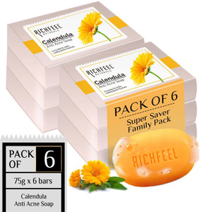 RICHFEEL Calendula Anti-Acne Soap|For Acne skin & Blemishes| 75g (Pack ...