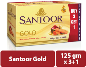 Santoor Gold Bathing Bar Soap with Kashmiri Saffron, Sandal & Sakura ...