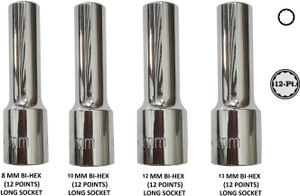 TOM 1/2" Drive 8, 10, 12, 13 MM Bi Hex (12 Points) Long Socket Set ...