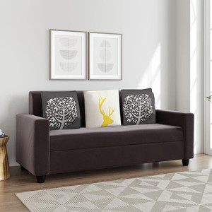FURNY Clorida 3 Seater Fabric Sofa Set (Brown) Fabric 3 Seater Sofa ...