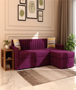 VIVID Copter L shaped Sofa Cum Bed 5 seater Velvet Fabric 5 Seater Sofa ...