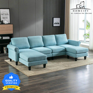 Homeify Reba 6 Seater Fabric Sectional Sofa with Ottoman for Living ...