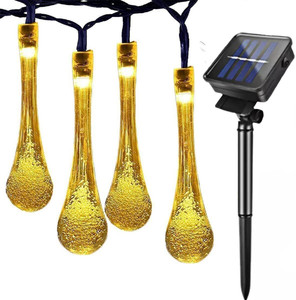 Buzzomart Outdoor Hanging Solar Waterdrop String Lights,Waterproof ...