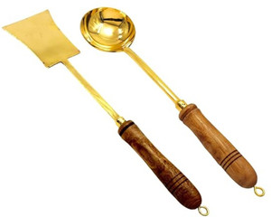 PTAL NAGARI Brass Ladle (Golchi,) & Turner (Palta) with Wooden Handle ...