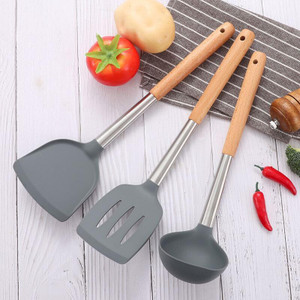 Star Work Silicon Non Slip Heat Resistant Wooden Handle Set For Cooking ...