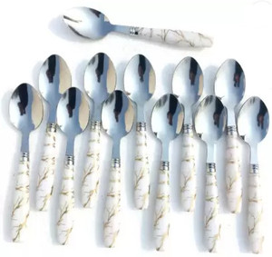 Mohit Steel Spoon Set for Dining table Stylish White Ceramic Handle ...