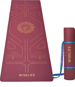 Wiselife TRU Alignment Yoga Mat Maroon 6mm + Strap Pro-Balance TPE ...