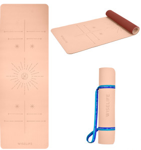 Wiselife Dual Layer Yoga Mat with Alignment Lines Carry Strap for Women ...