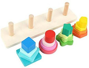 NONU Wooden Sorting & Stacking Toy, 4 Geometric Shape Sorter Toys for ...