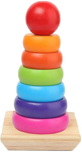 NONU Wooden Rainbow Rings Tower; Geometric Shape Recognition Sorting ...