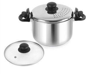 Cello Stella Rice Stainer Pot with Glass Lid, Silver | Induction Free ...